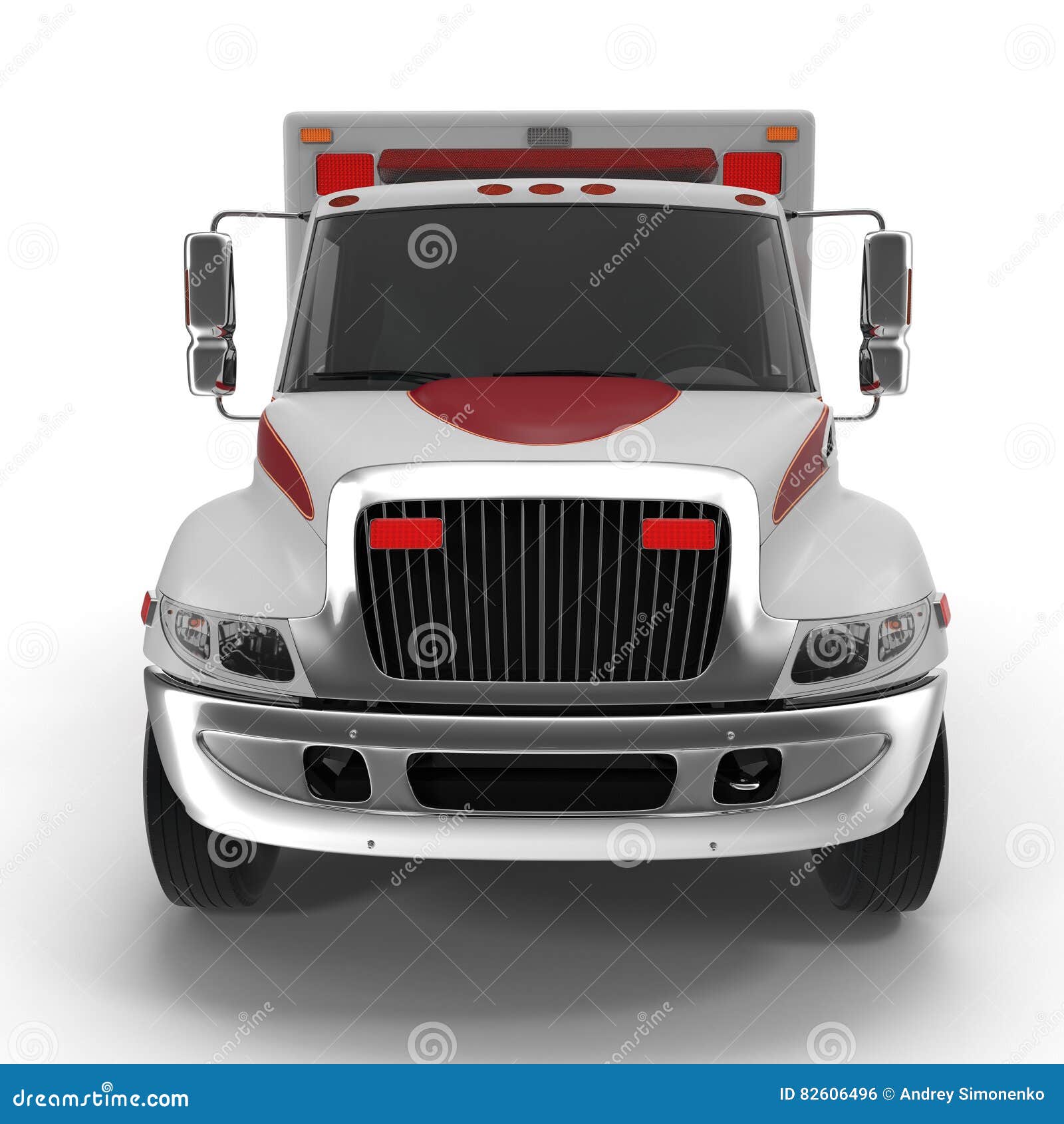 Emergency Ambulance Car Isolated on White. Front View. 3D Illustration ...