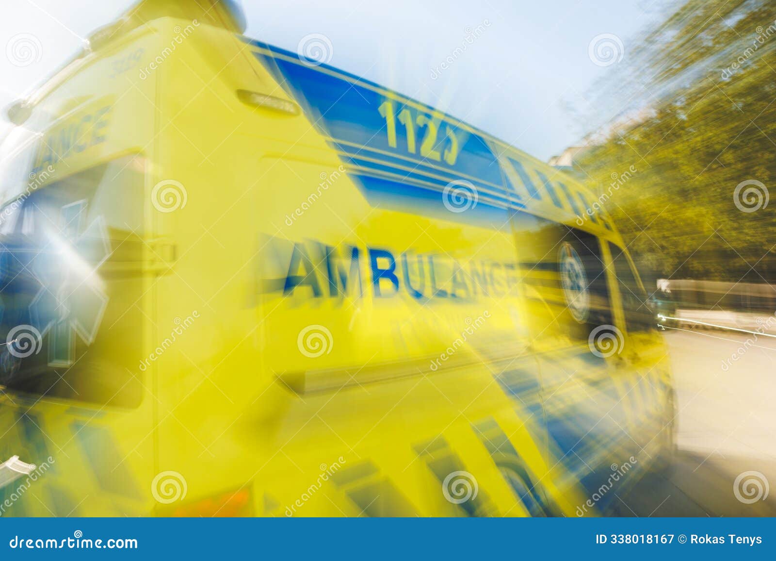 911 112 Emergency Ambulance Car in Motion Blur Effect. First Help and ...