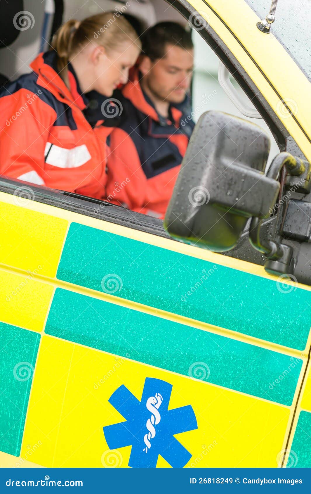 Emergency Ambulance Car Paramedics Sitting Work Stock Image - Image of ...