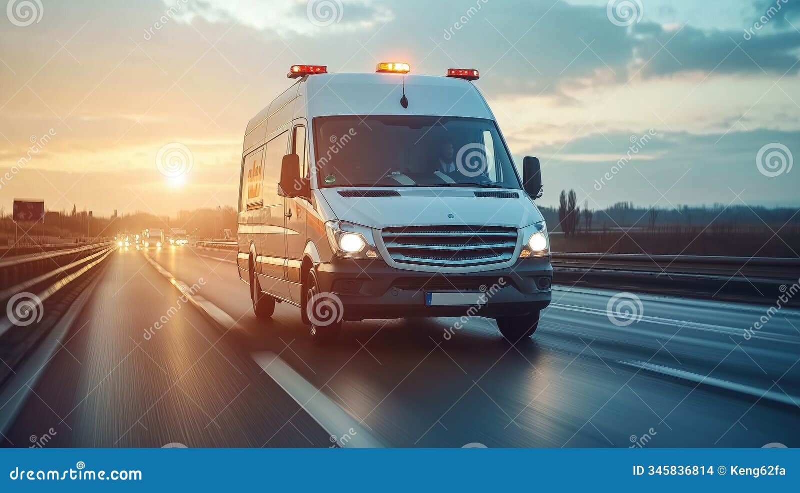 Emergency Ambulance on Duty Driving on Expressway at Sunset Stock ...