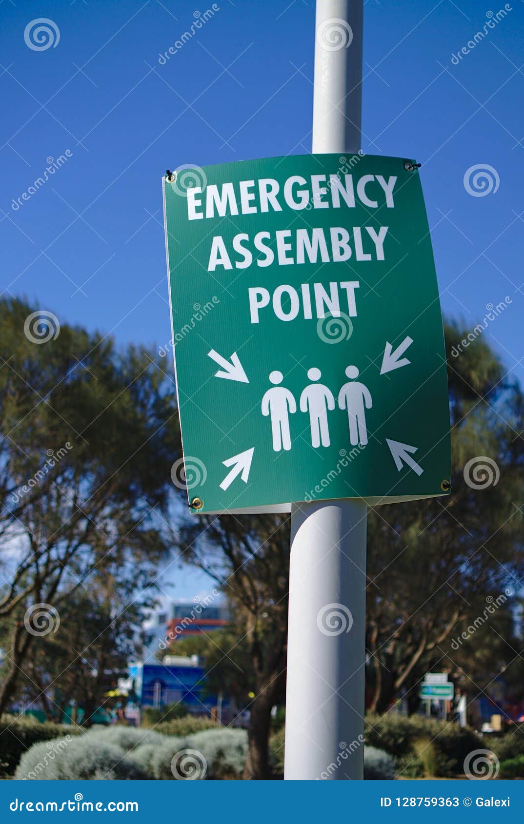 Emergency Assembly Point Sign Stock Image - Image of meet, arrow: 128759363