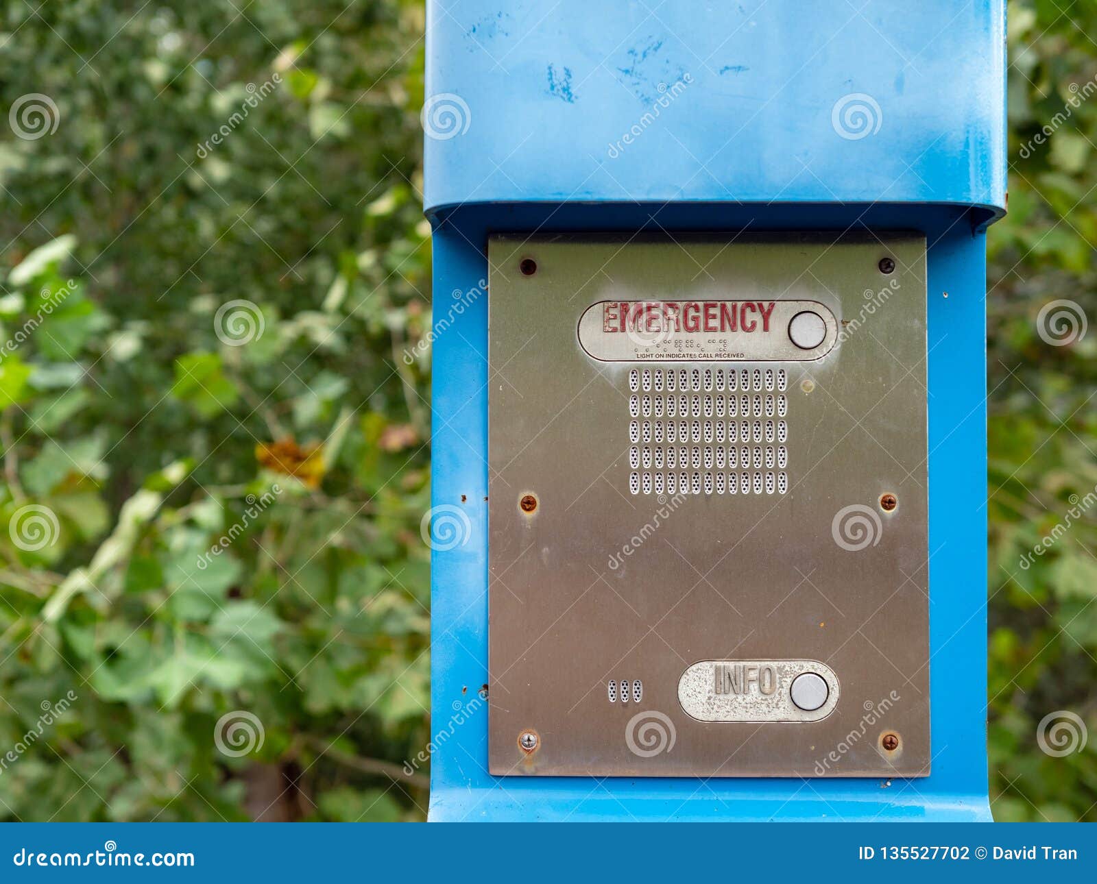 Emergency Button, Info Button and Speaker on a Blue Emergency Post ...
