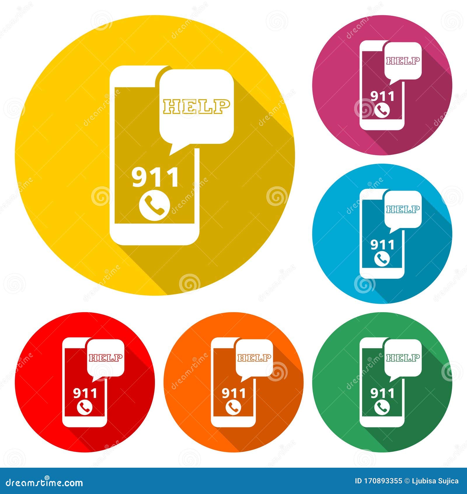 Emergency Call 911 Icon with Long Shadow Stock Vector - Illustration of ...