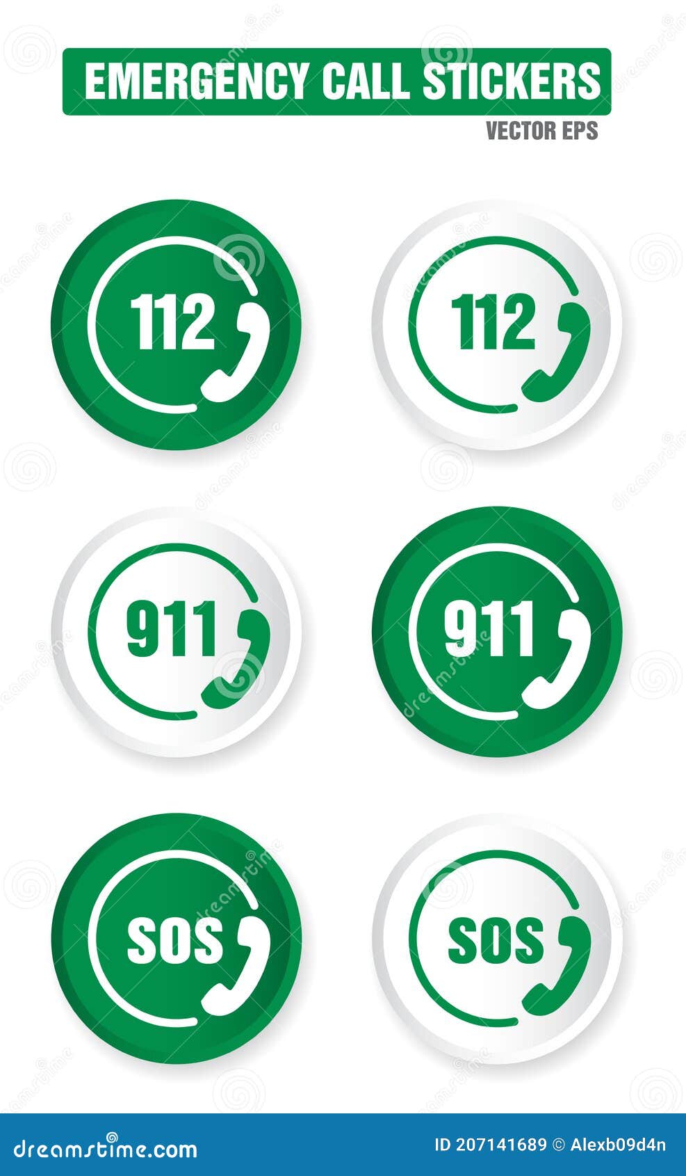 Emergency Call 911 Flat Color Icons With Quadrant Frames Vector ...
