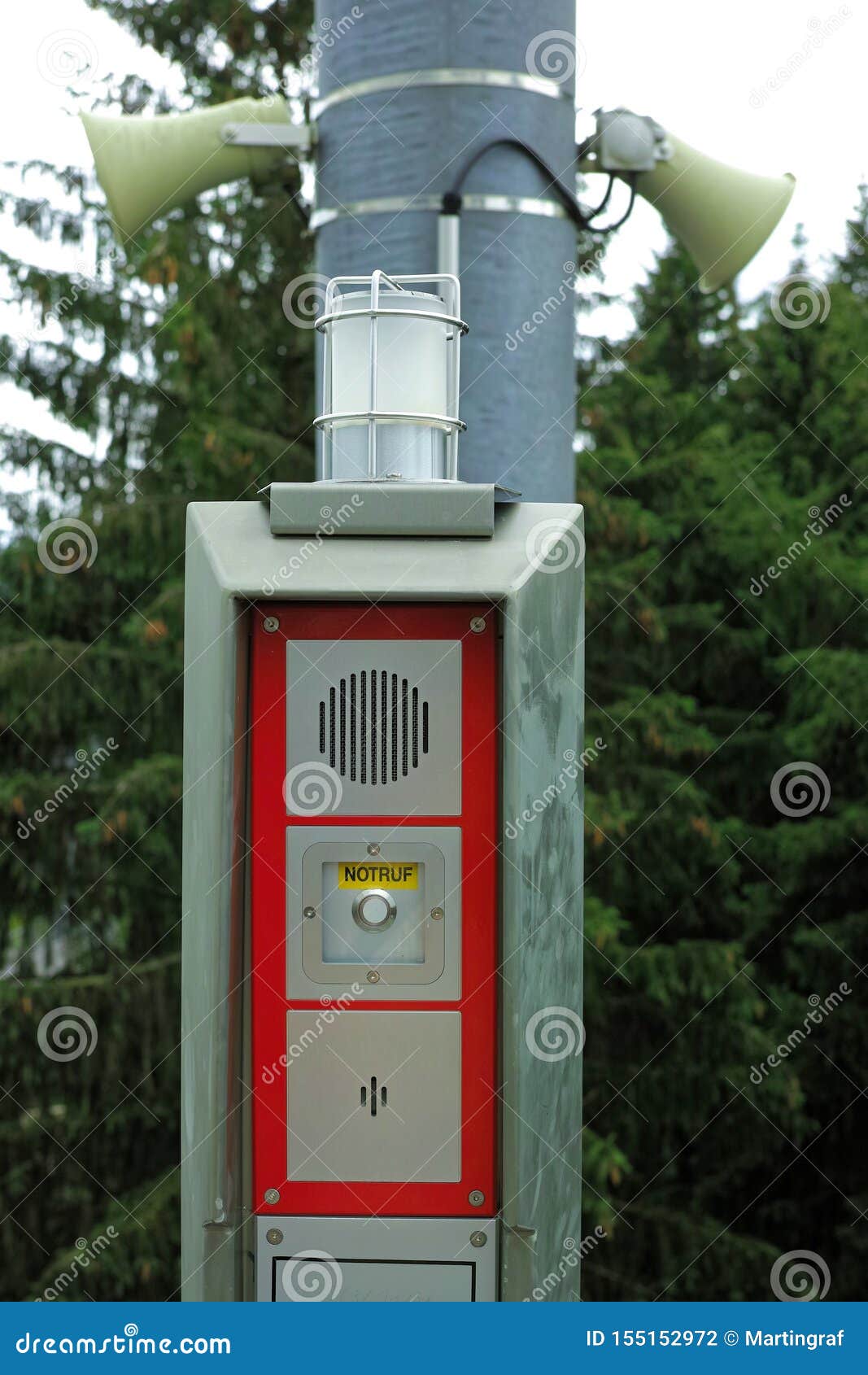Emergency Call Station with Megaphones in Forest Stock Photo - Image of ...