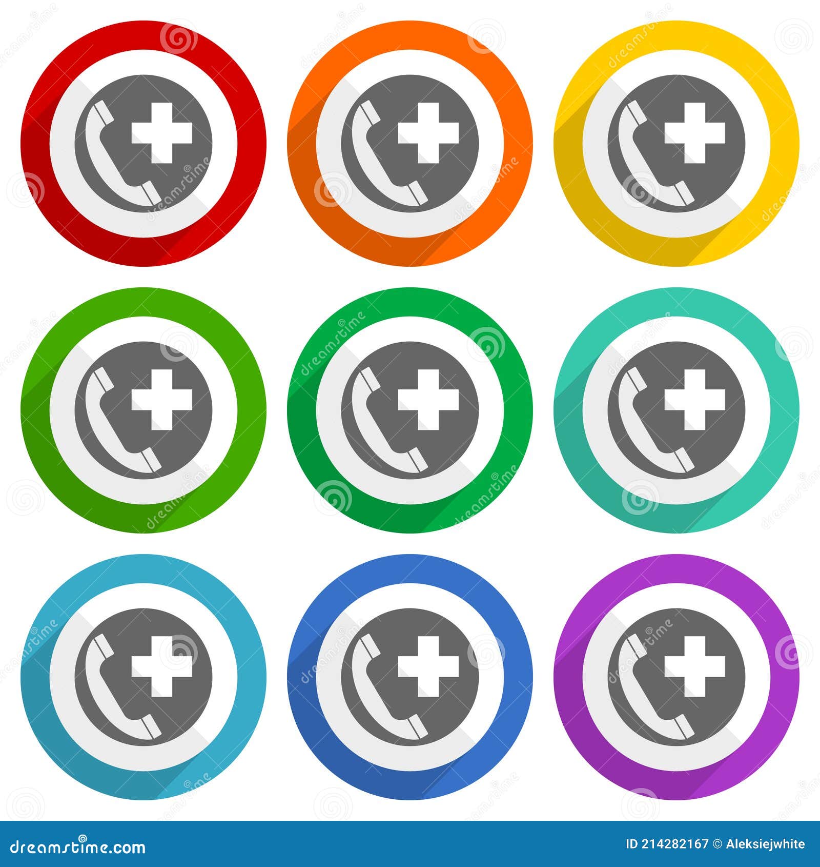 Emergency Call Vector Icons, Set of Colorful Flat Design Buttons for ...