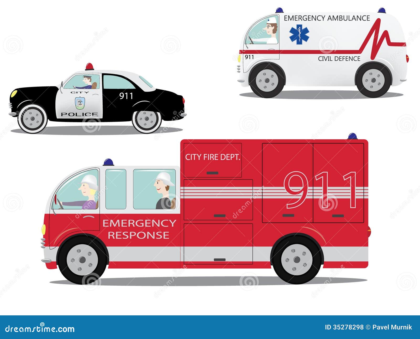 Emergency cars set. stock vector. Illustration of drawing - 35278298