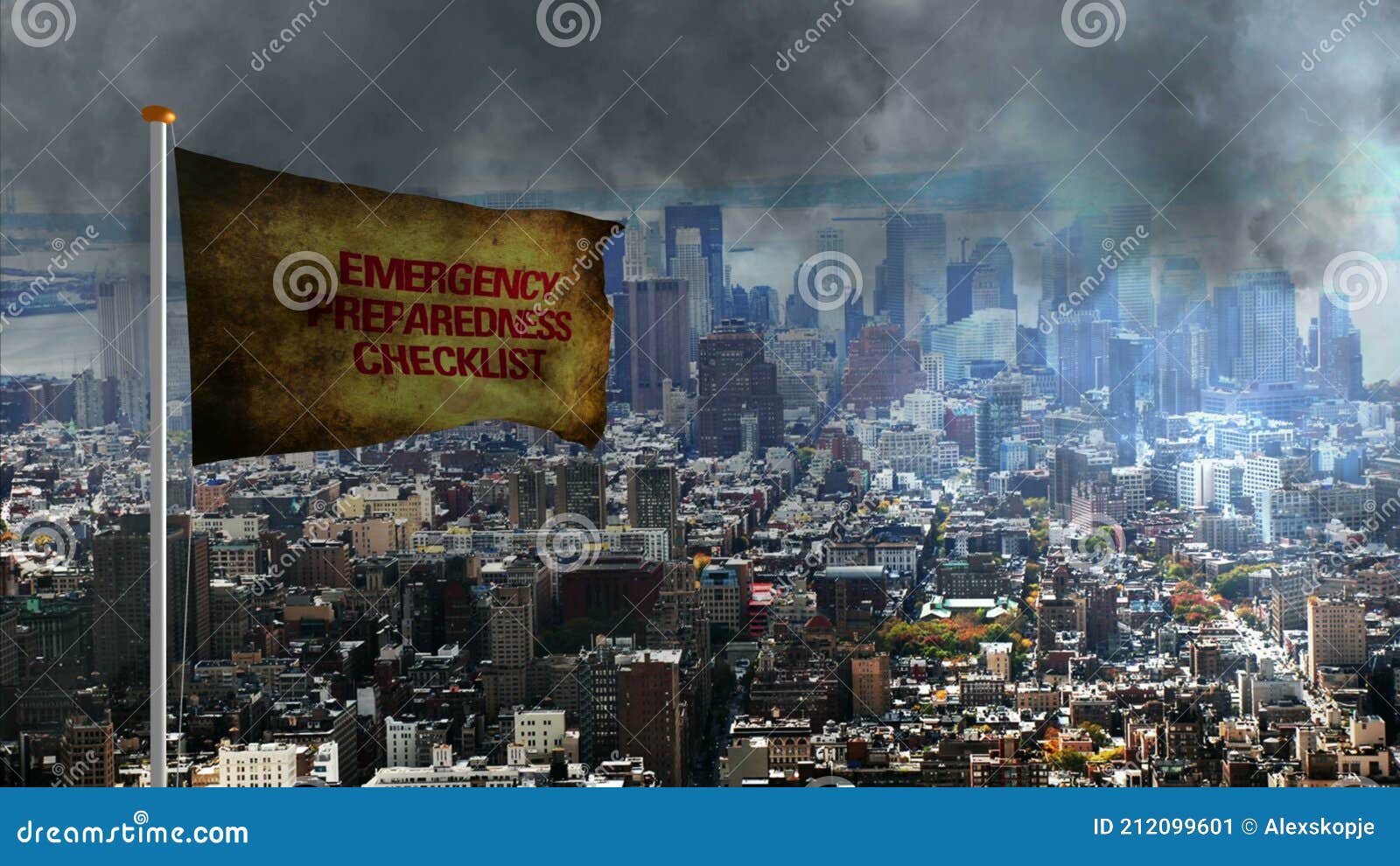Emergency Checklist Flag Over the Big City Stock Image - Image of ...