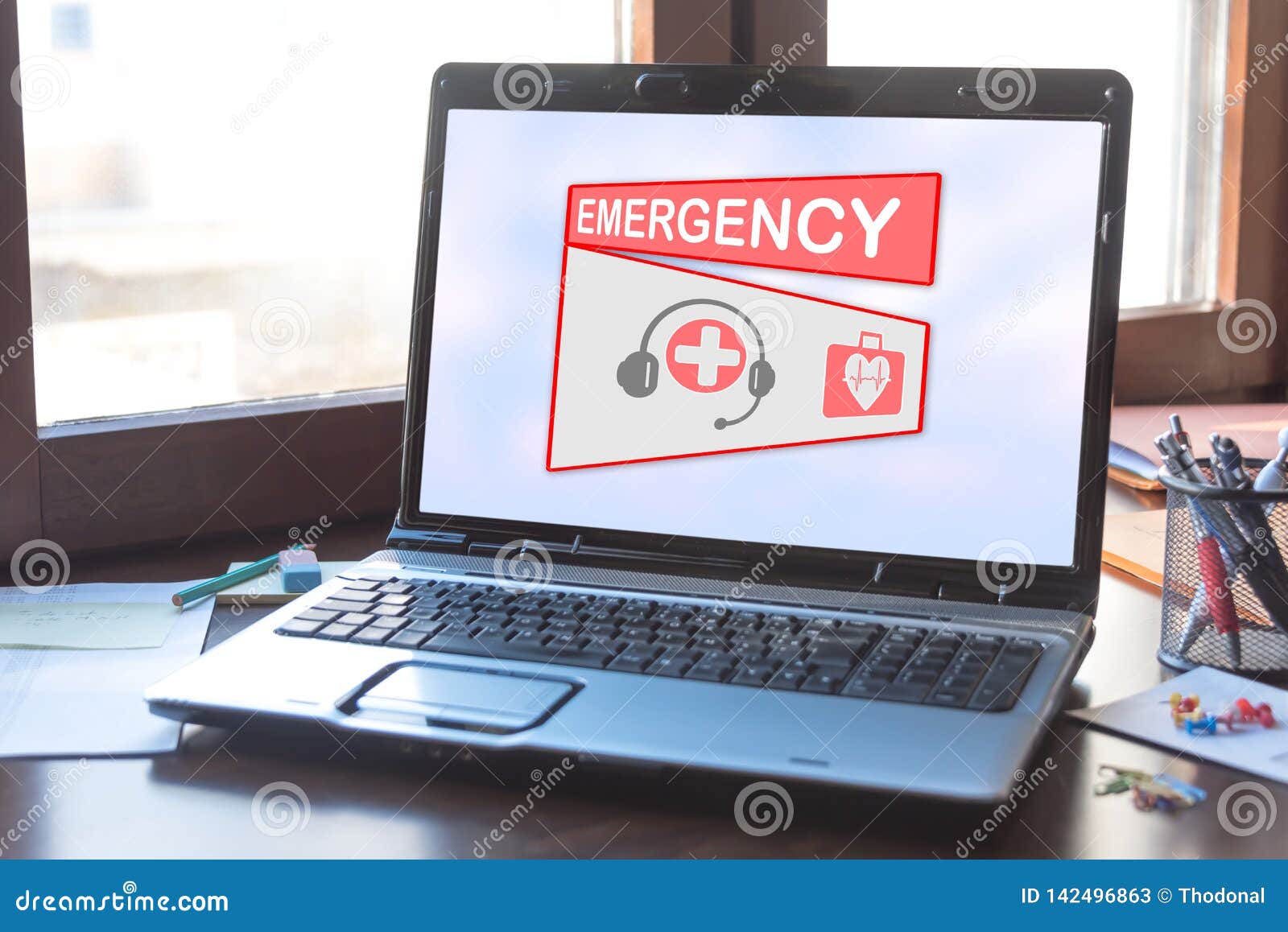 Emergency Concept on a Laptop Screen Stock Illustration - Illustration ...