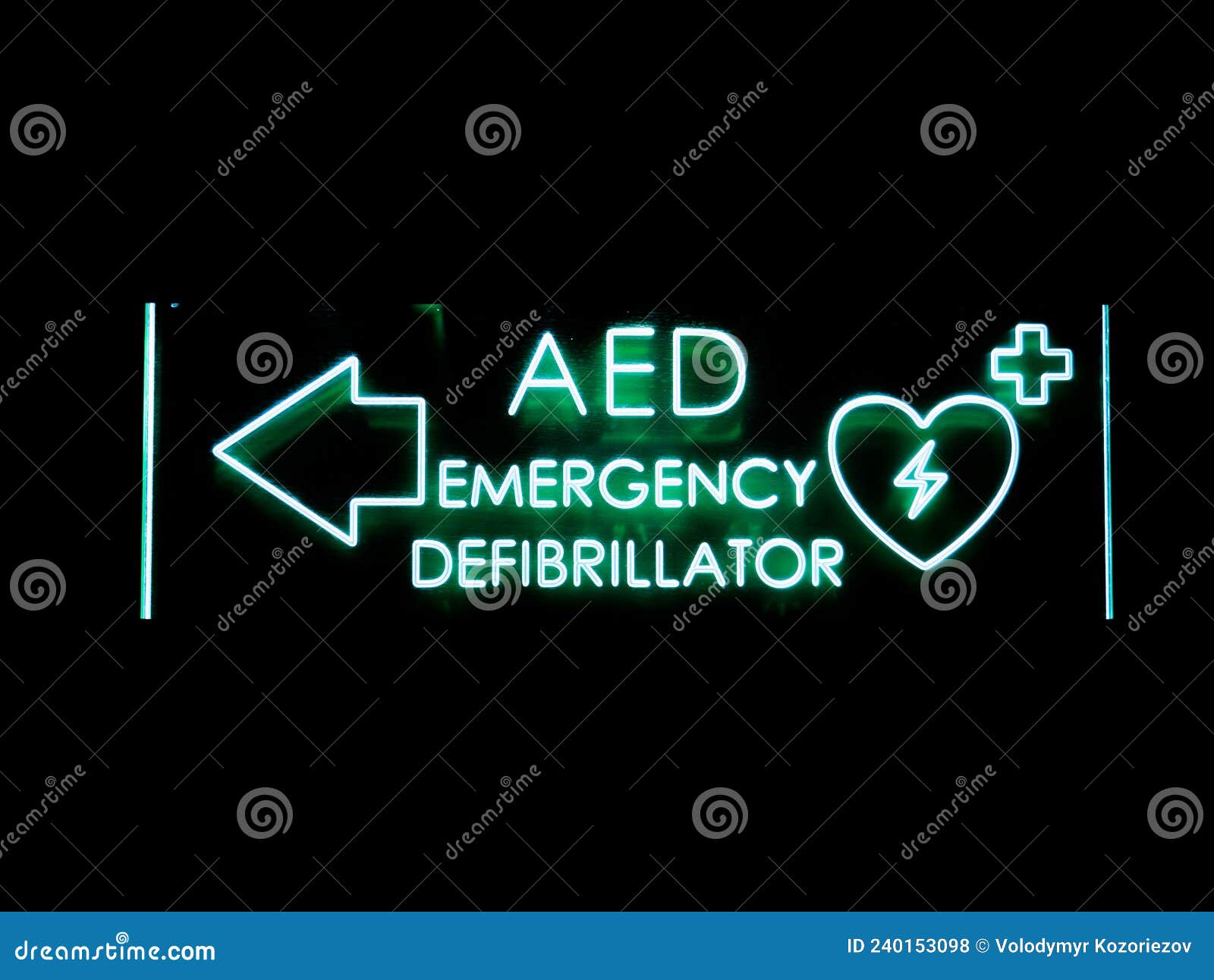 Emergency Defibrillator DEA or AED Sign Lighted Stock Photo - Image of ...