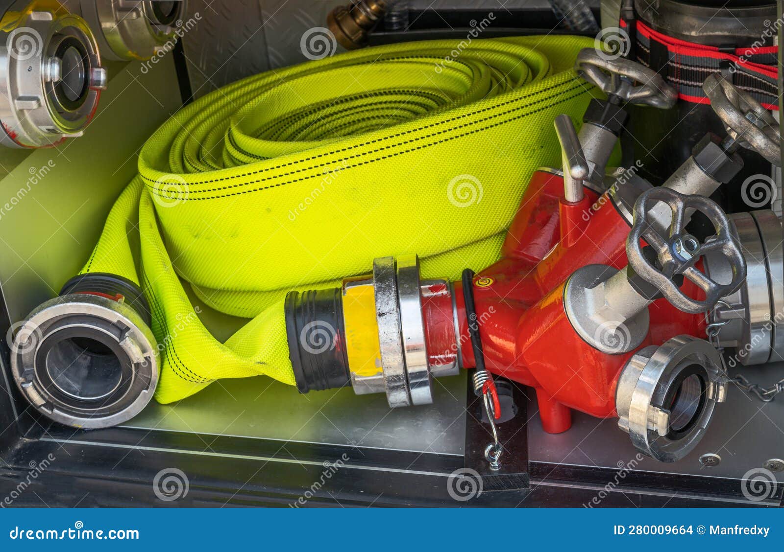 Emergency Equipment Inside a Fire Truck Stock Photo - Image of tube ...