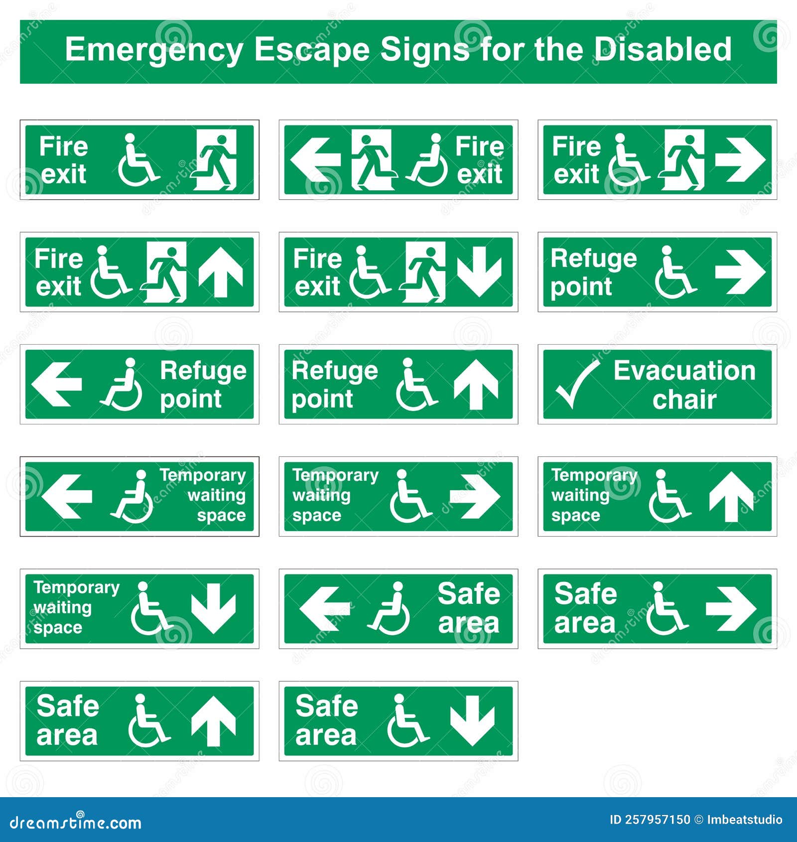 Emergency Escape Signs for the Disabled Stock Illustration ...