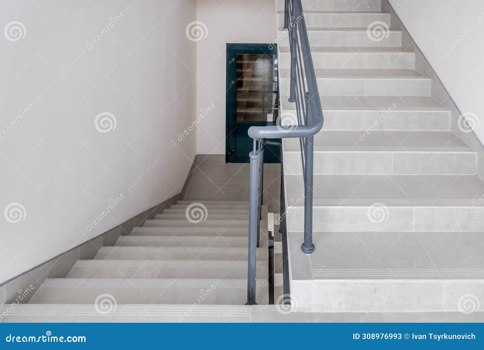 Emergency and Evacuation Exit Stairs in Up Ladder in New Empty Office ...