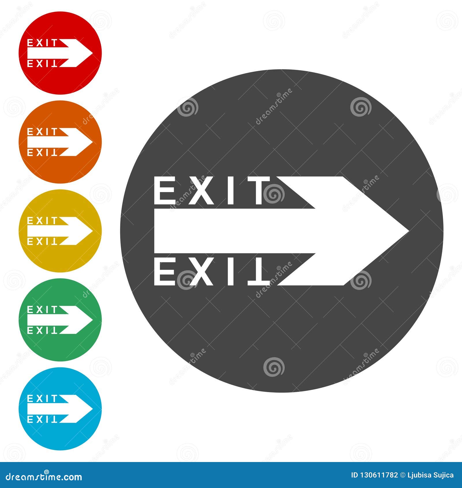 Emergency Exit with Arrow Sign. Icons in Circles Stock Vector ...