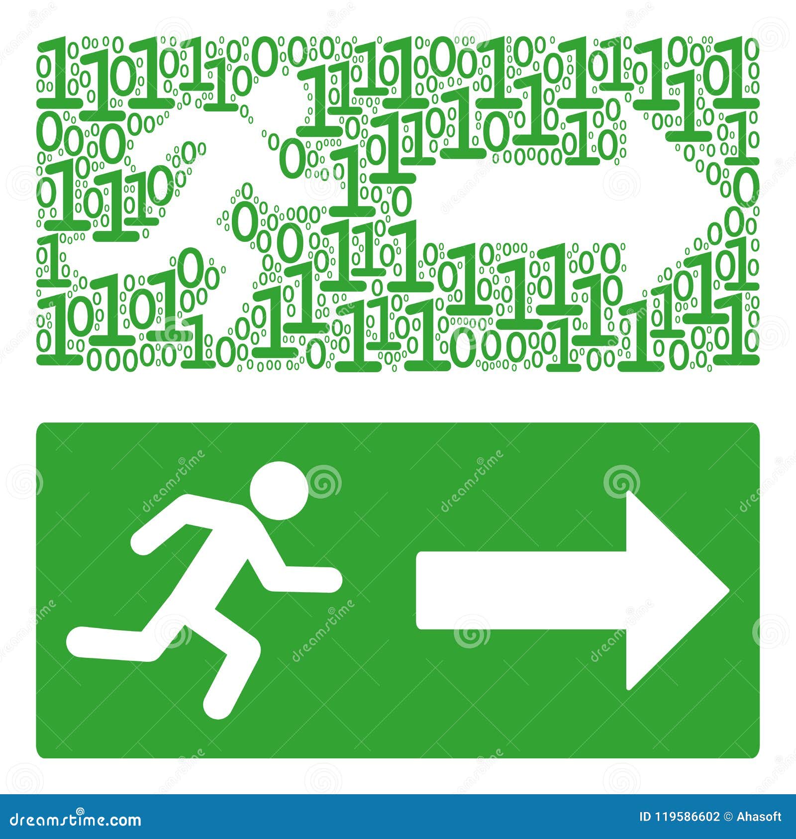 Emergency Exit Collage of Binary Digits Stock Vector - Illustration of ...