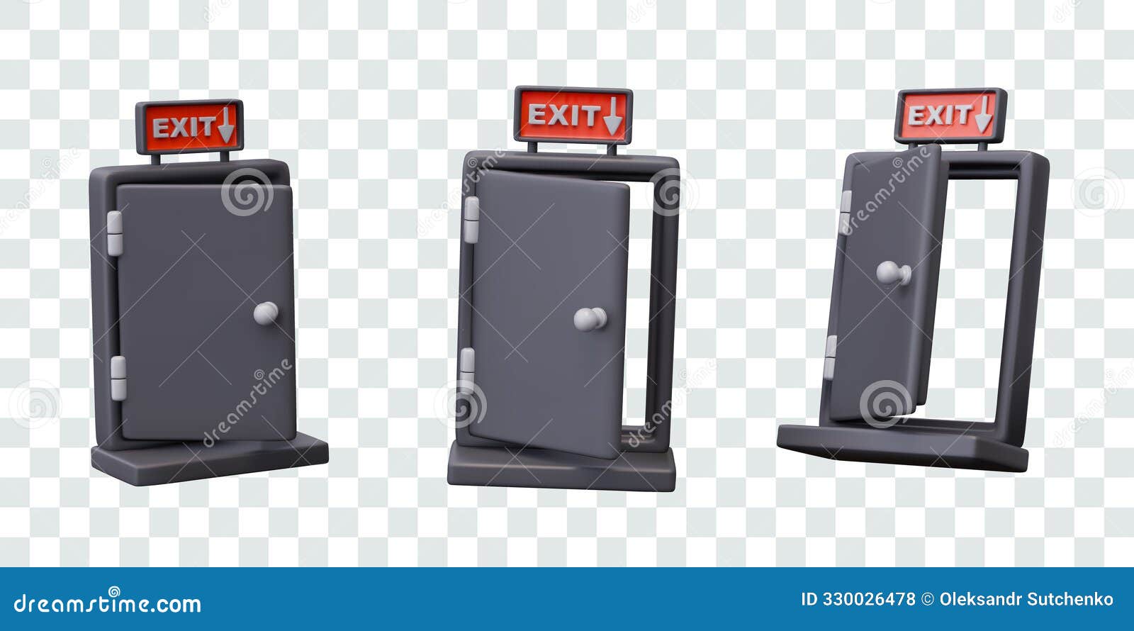 Emergency Exit. 3D Black Open Door with Text Exit Stock Vector ...