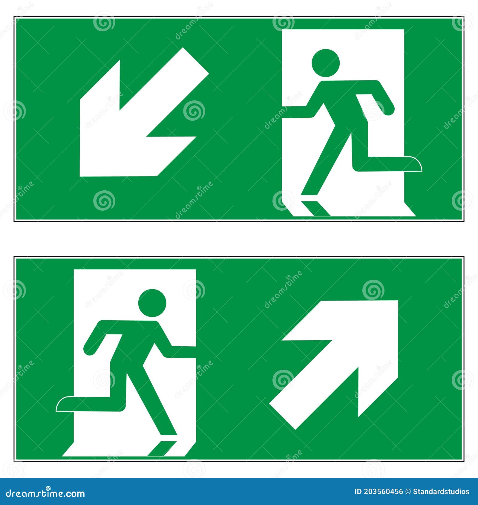 Emergency Exit Downward Left, Emergency Exit Upward Right, Escape Route ...