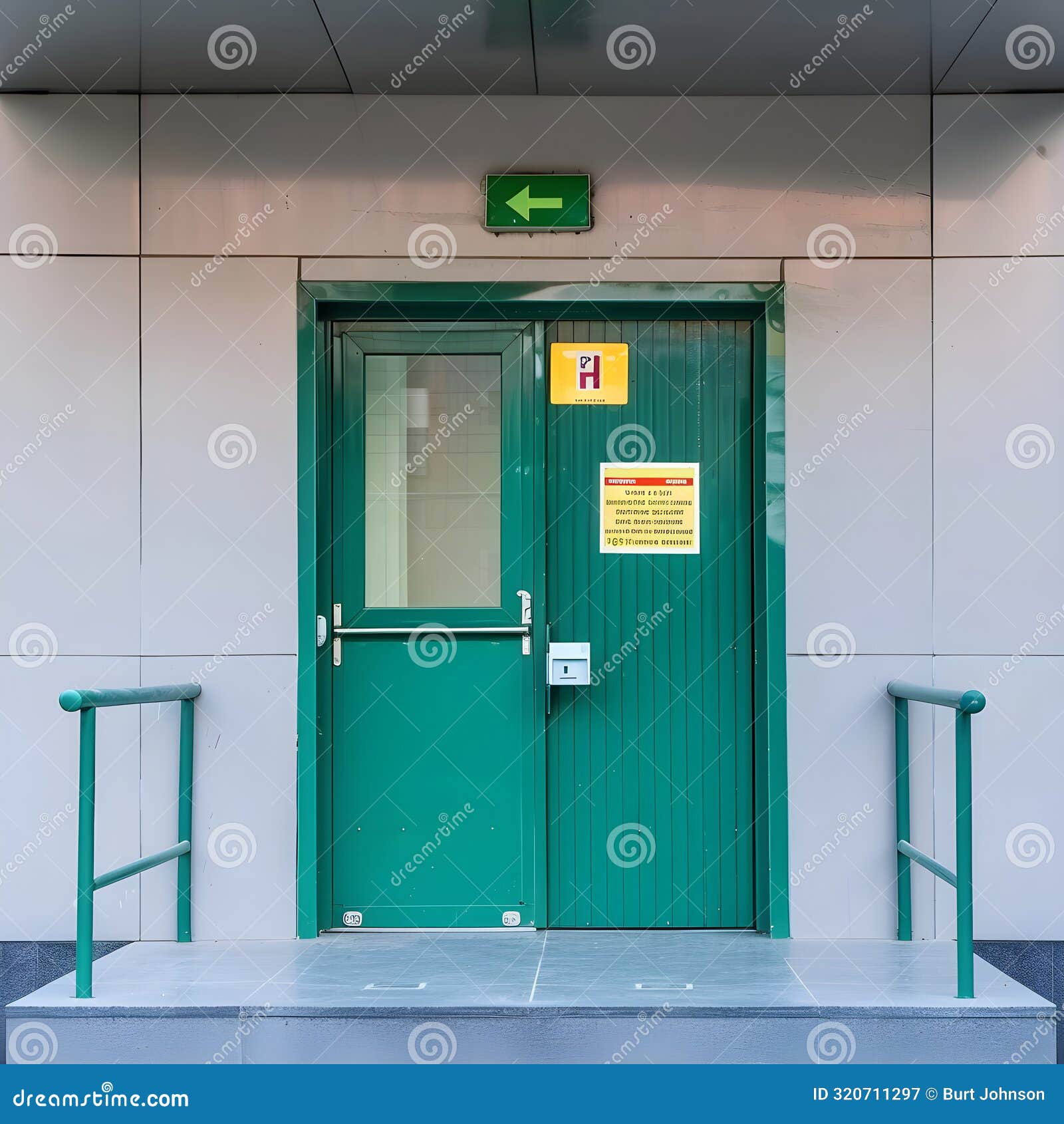 Emergency Exit with Green Door and Signage Stock Image - Image of ...