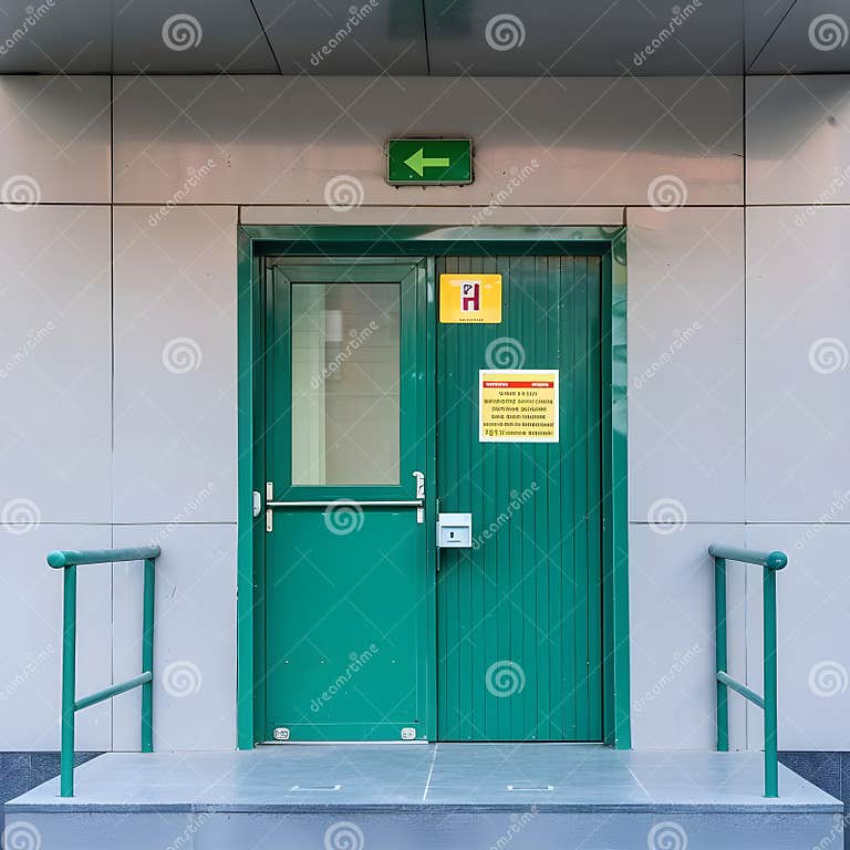 Emergency Exit with Green Door and Signage Stock Image - Image of ...