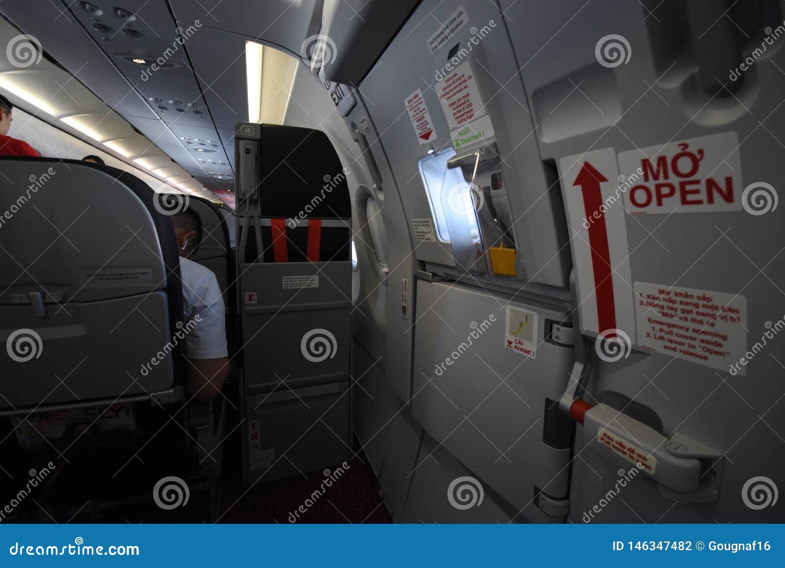 Emergency Exit Inside a Plane of a Vietnamese Company Editorial ...