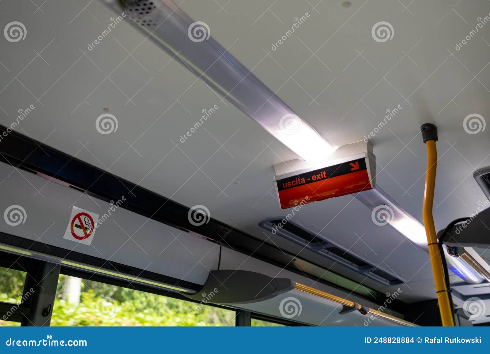Emergency Exit Light Sign on Bus Stock Photo - Image of citizens ...