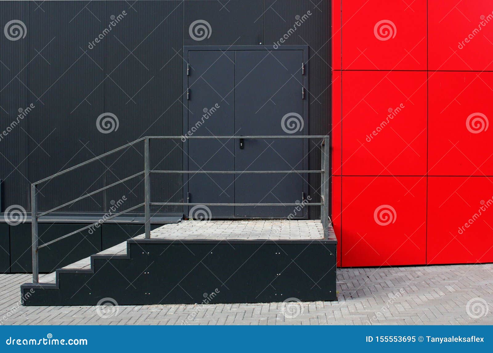 Emergency Exit of the Modern Industry Building. Black Wall, Black Door ...