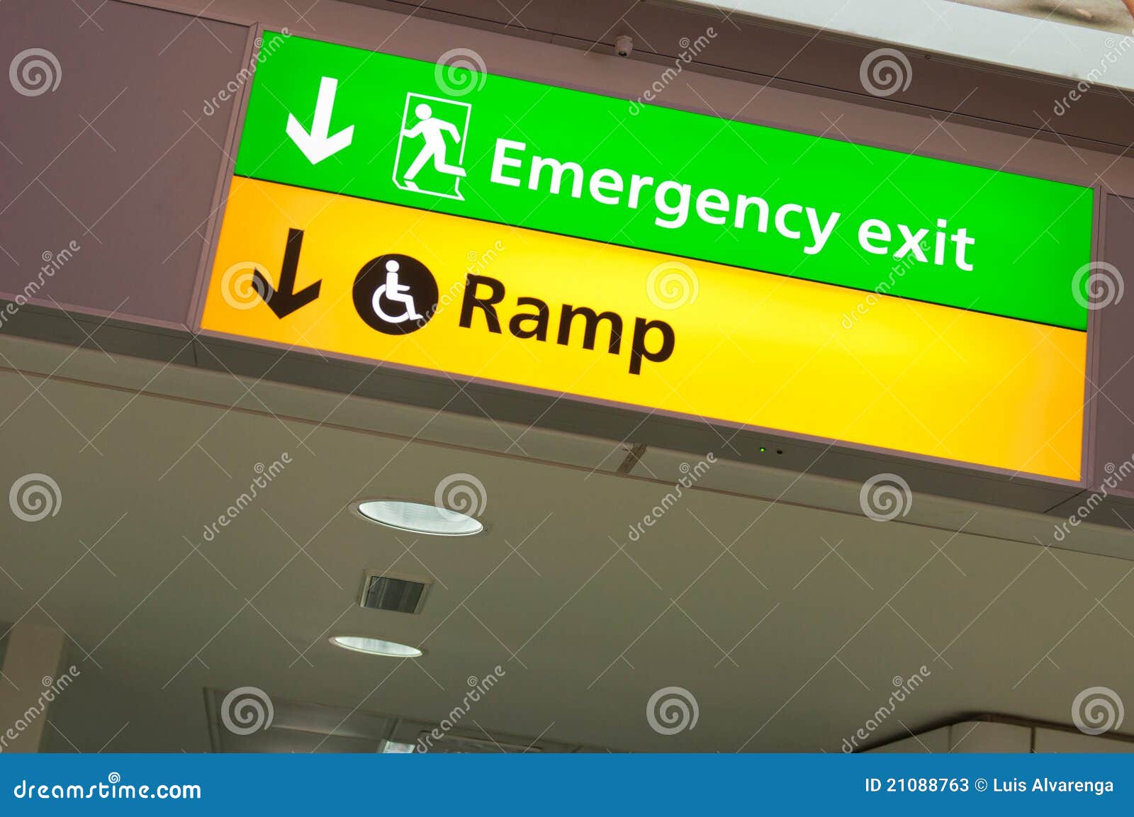 Emergency Exit and Ramp Access Sign Stock Image - Image of green ...