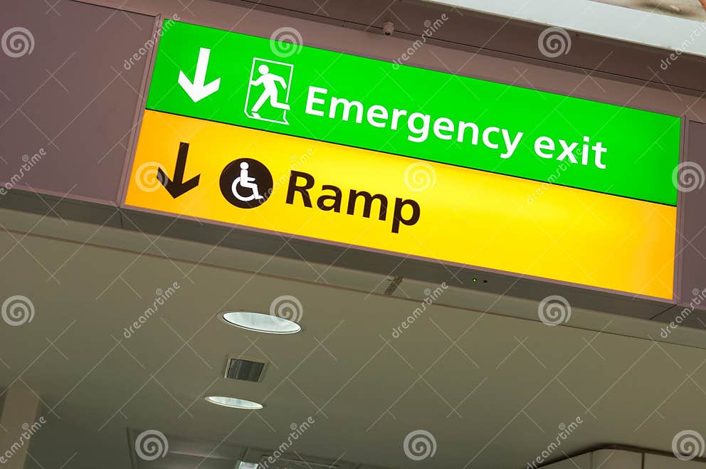 Emergency Exit and Ramp Access Sign Stock Image - Image of green ...