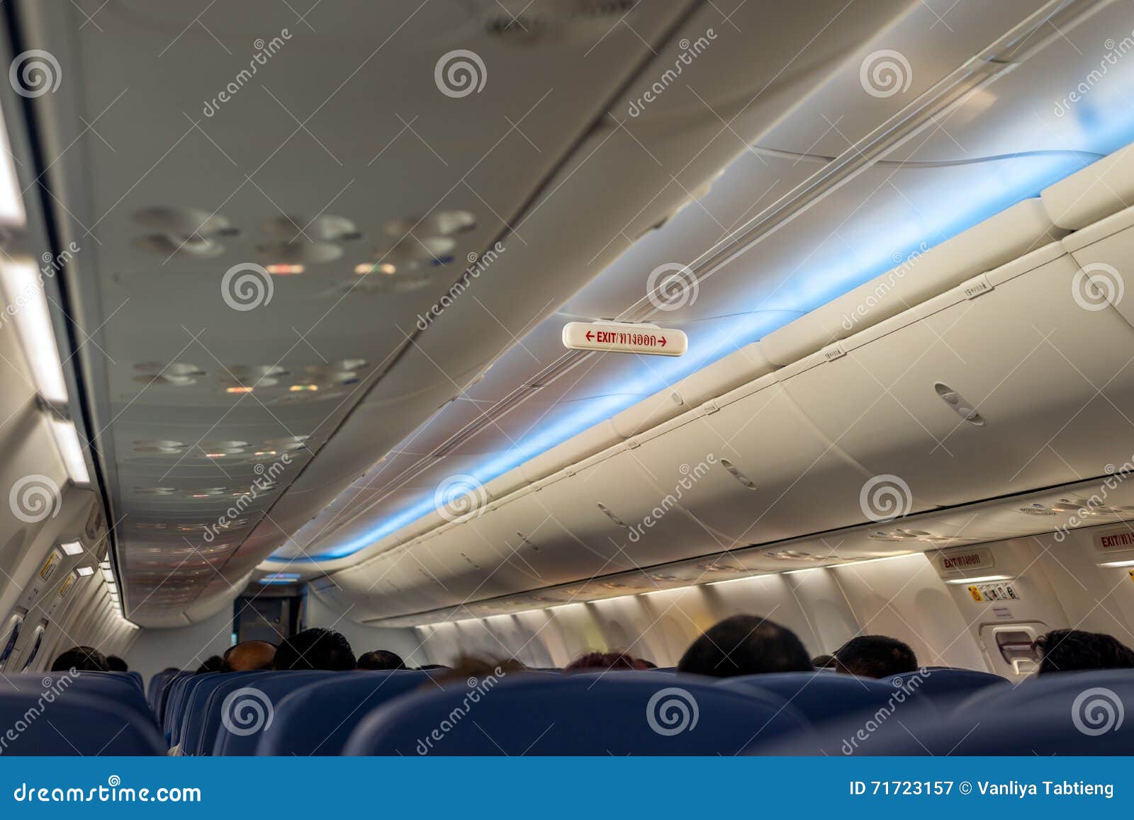 Emergency Exit Row in Airplane; Exit Sign in Thai Language Stock Image ...