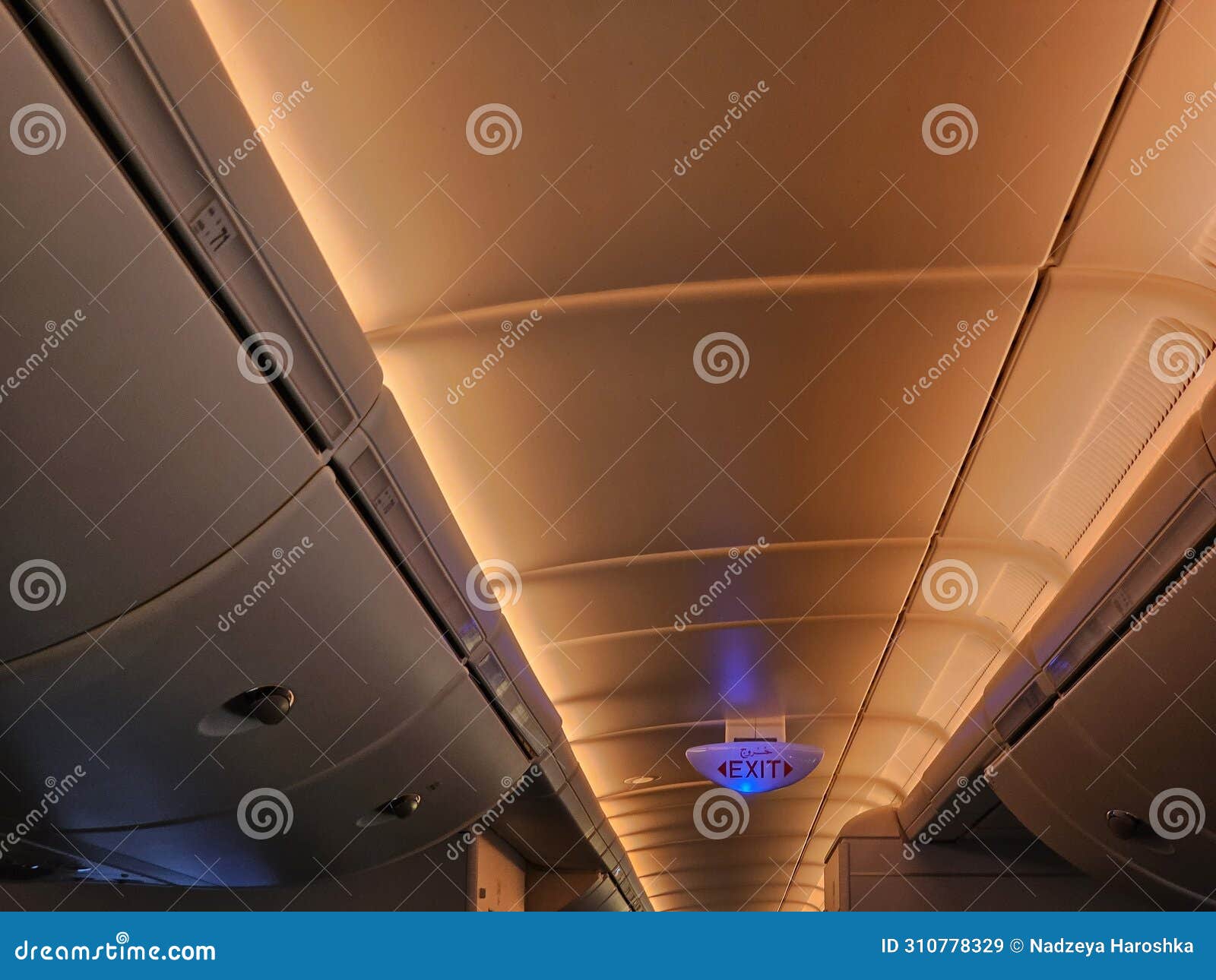 Emergency Exit Sign on Airplane Concept Stock Image - Image of sign ...
