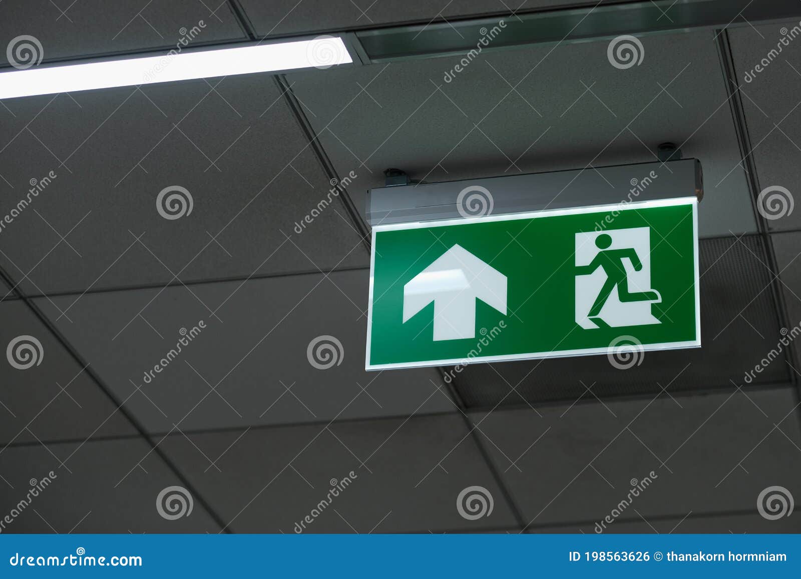 Emergency Exit Sign in the Building Stock Photo - Image of warning ...