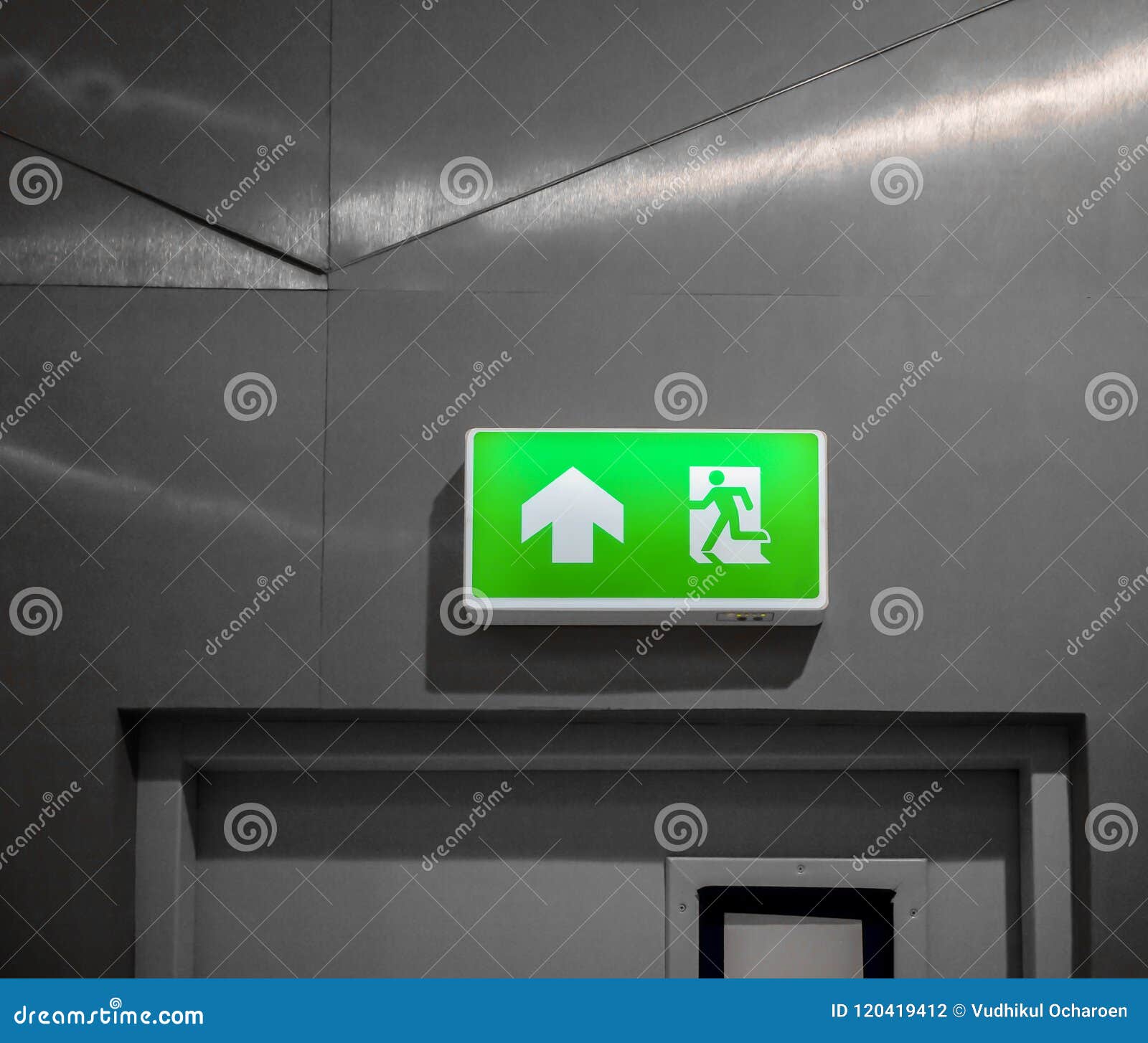 Emergency Exit Sign. Direction To the Escape Way Stock Photo - Image of ...