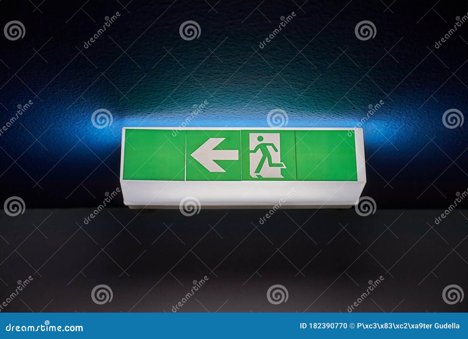 Emergency Exit Sign stock photo. Image of flee, instruction - 182390770