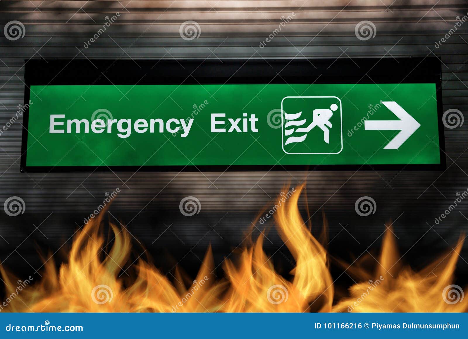 Emergency Exit Sign Green Color with Light and Arrow Stock Photo ...