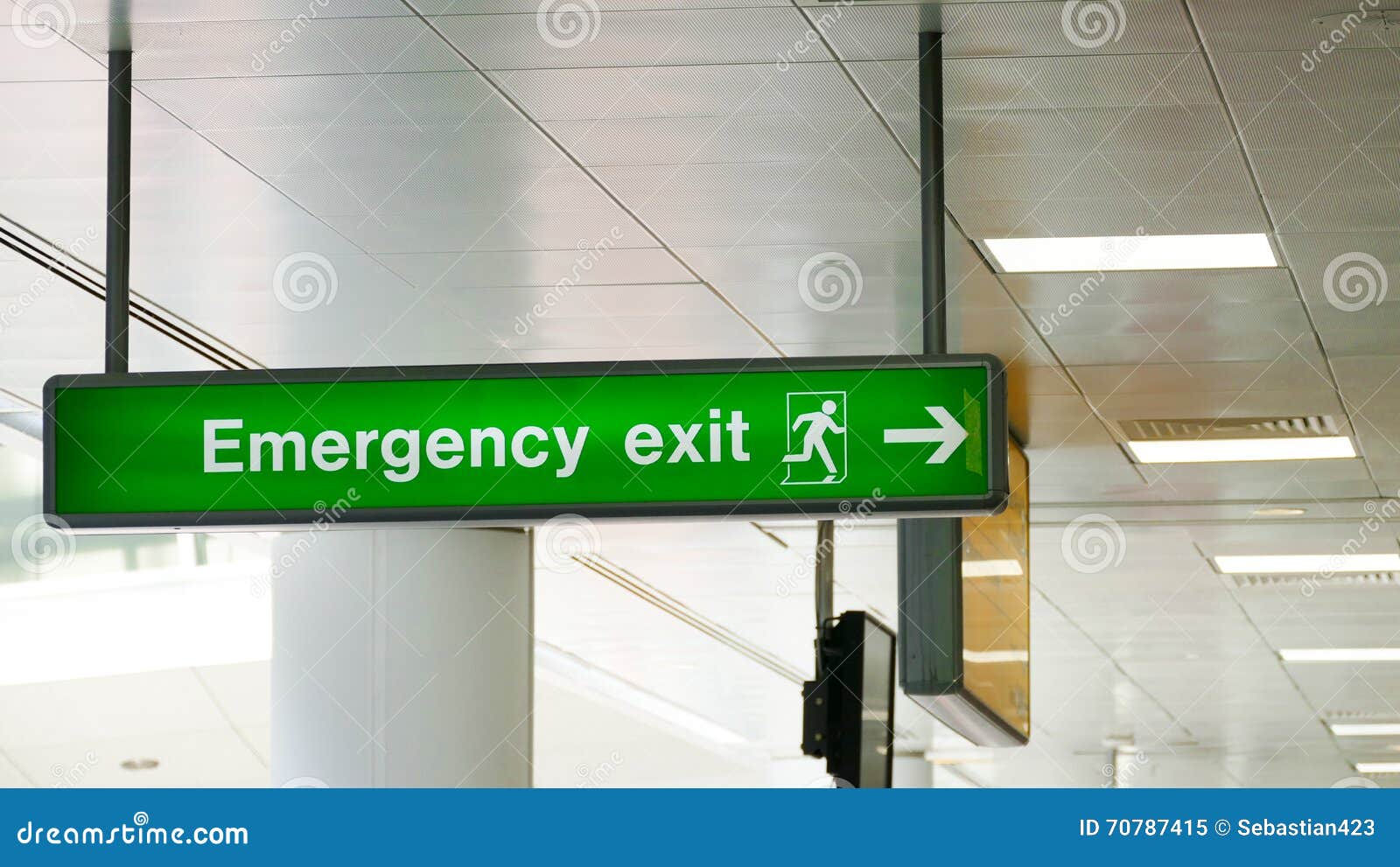 Emergency Exit Door With Exit Sign. Exit Up The Stairs. Fire Escape In ...