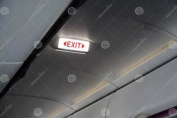 Emergency Exit Sign Inside an Airpane Stock Image - Image of danger ...