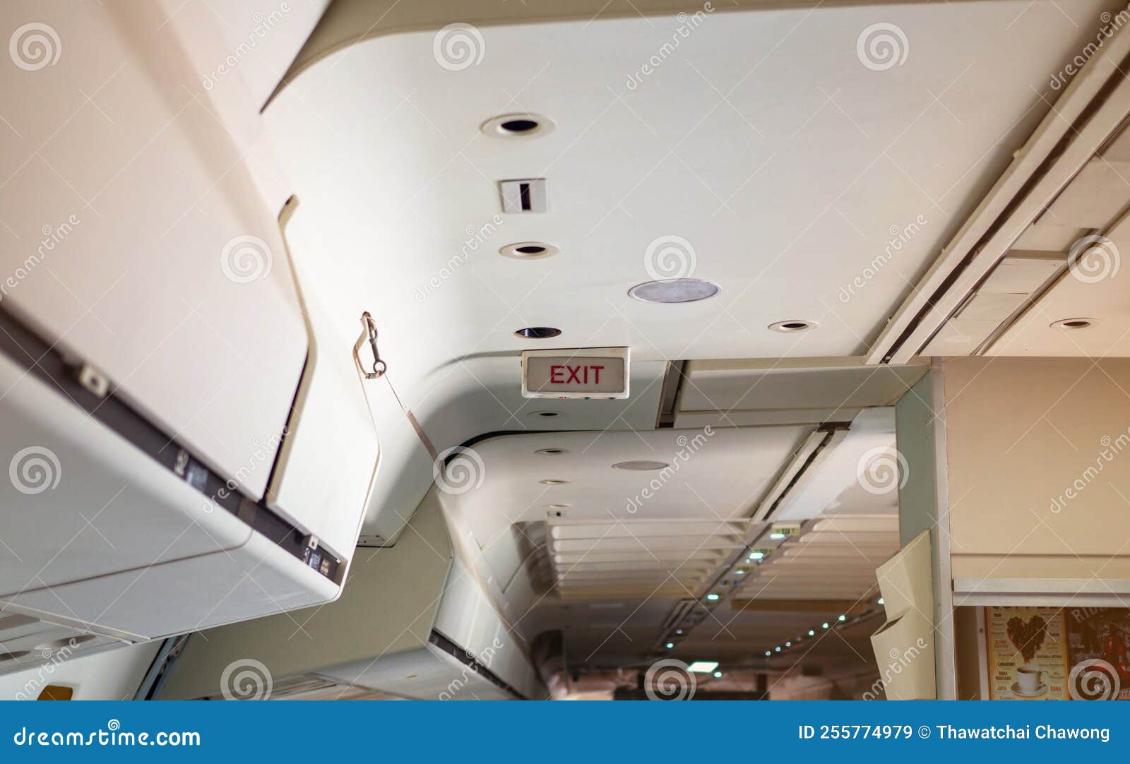 Emergency Exit Sign on a Passenger Plane Stock Image - Image of safety ...