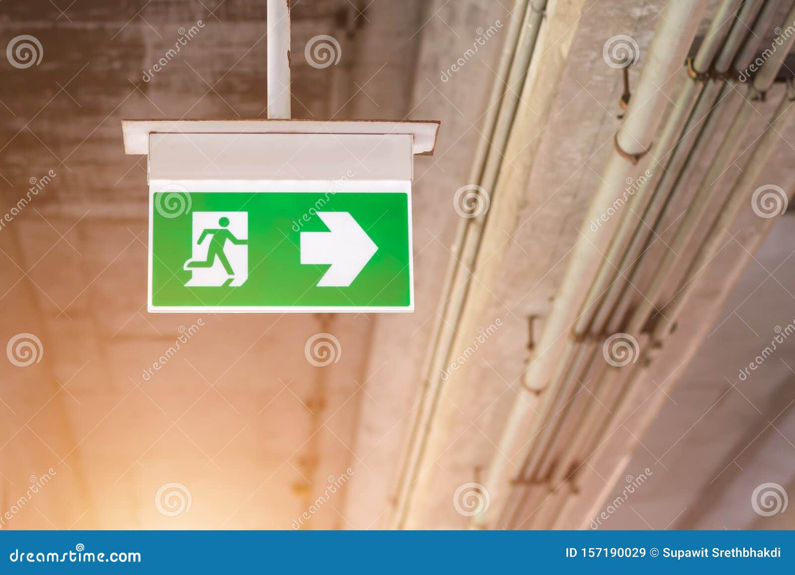 Emergency Exit Sign with Running Man Icon. Stock Image - Image of floor ...