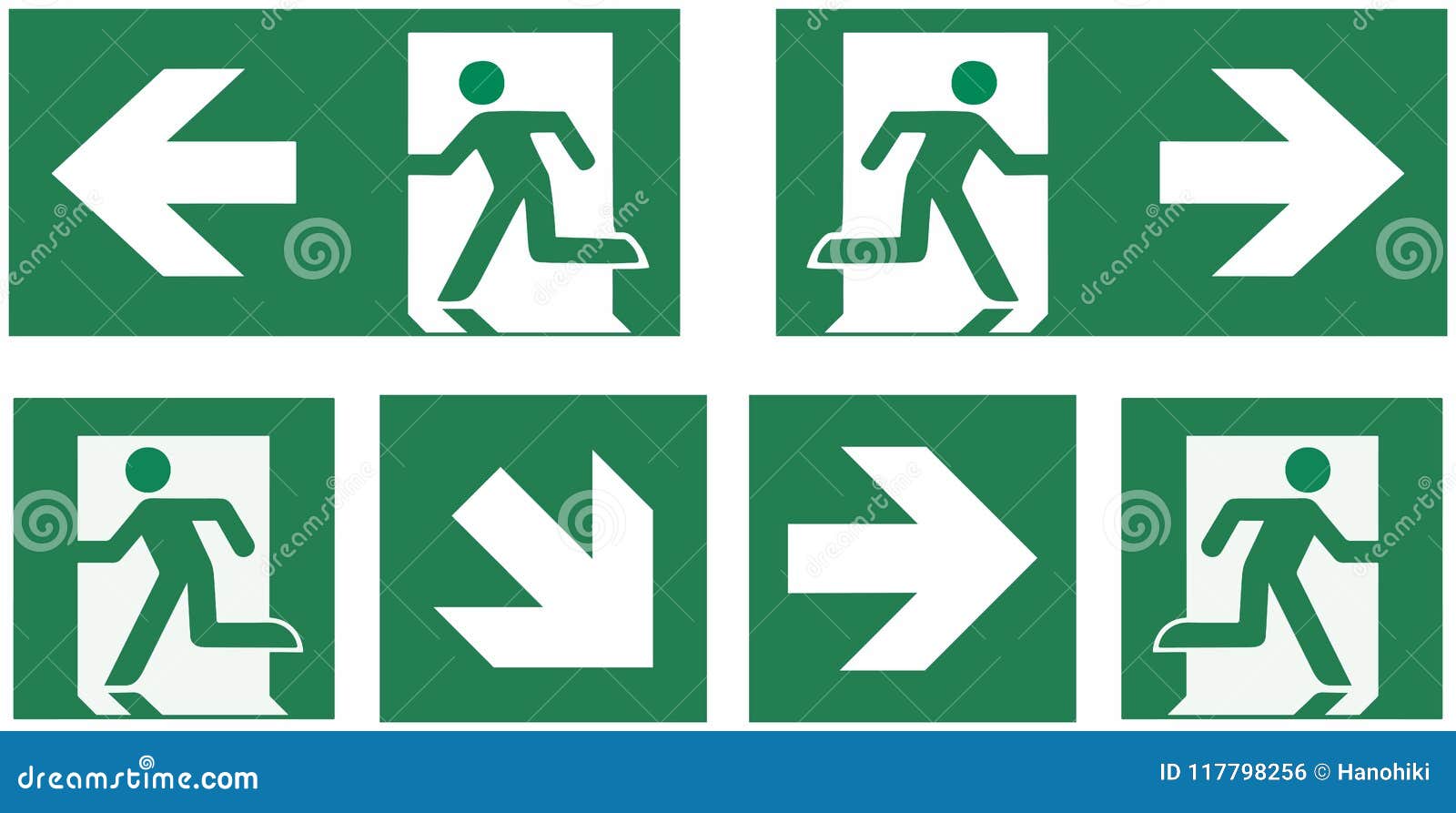 Emergency Exit Sign Set - Pictogram Vector Illustration - Stock Vector ...