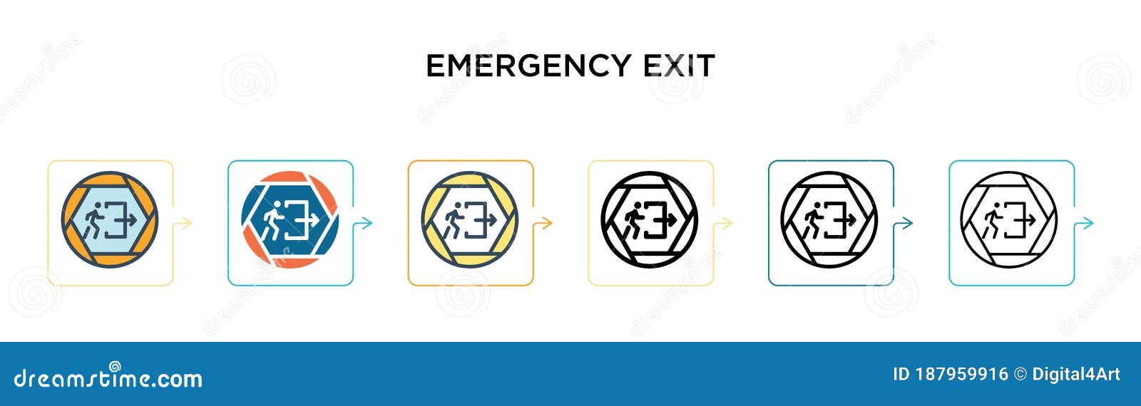 Emergency Exit Vector Icon in 6 Different Modern Styles. Black, Two ...