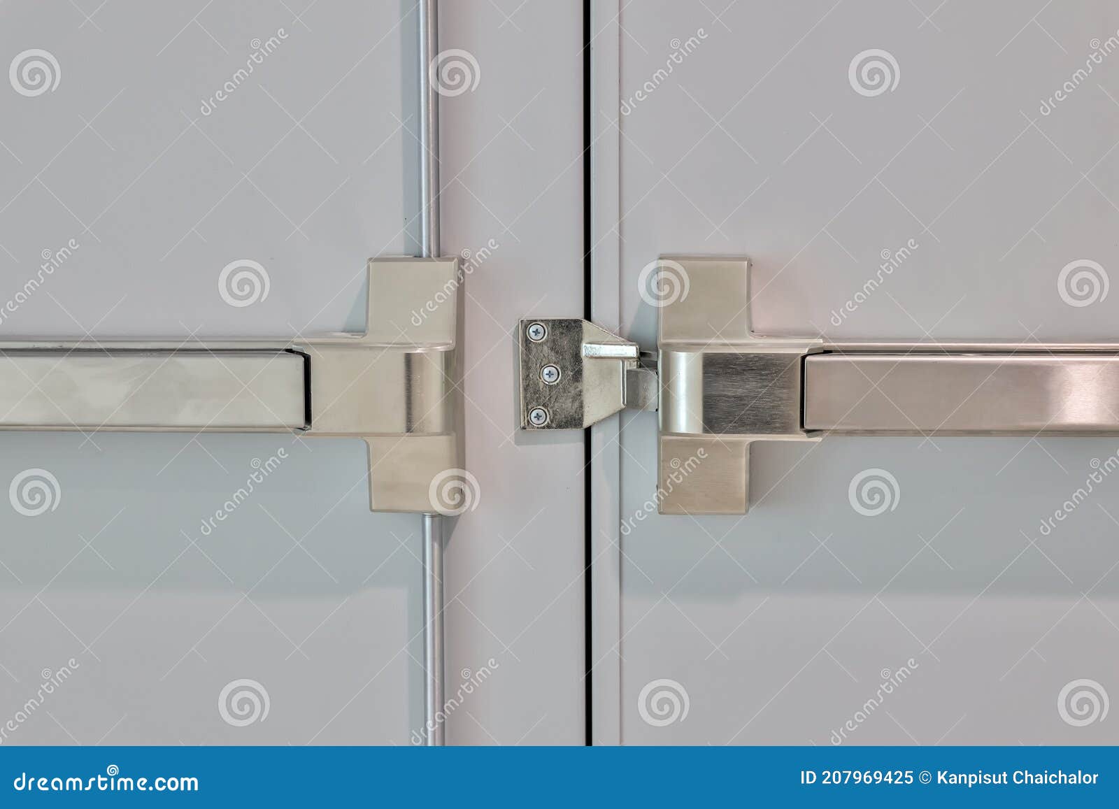 Emergency Fire Exit Door. Closed Up Latch and Rusty Door Handle of ...