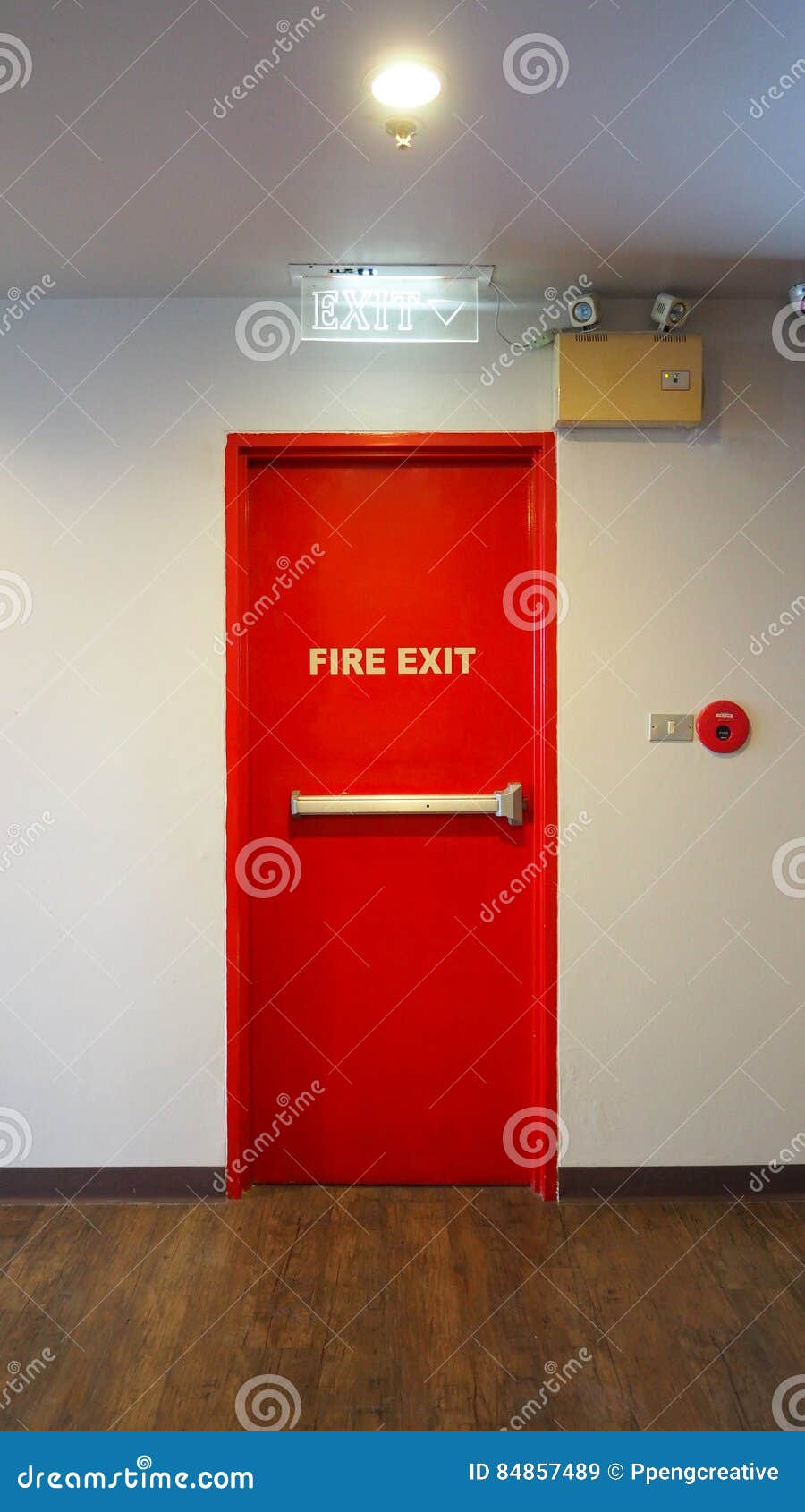 Emergency fire exit door. stock image. Image of safe - 84857489