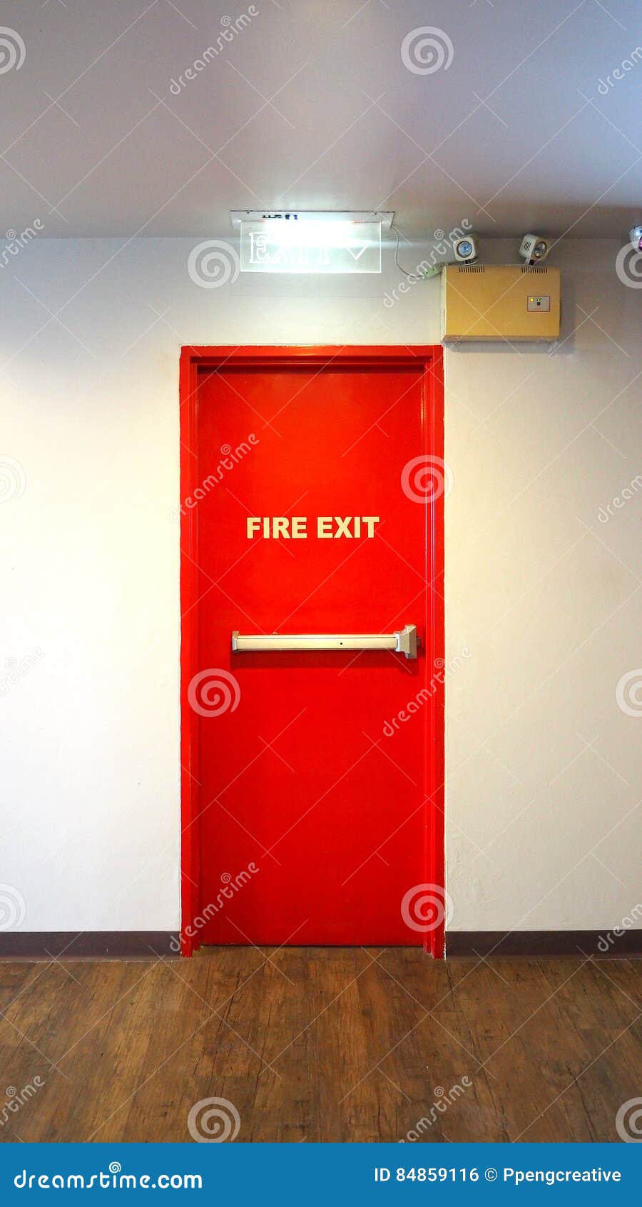 Emergency fire exit door. stock photo. Image of fear - 84859116