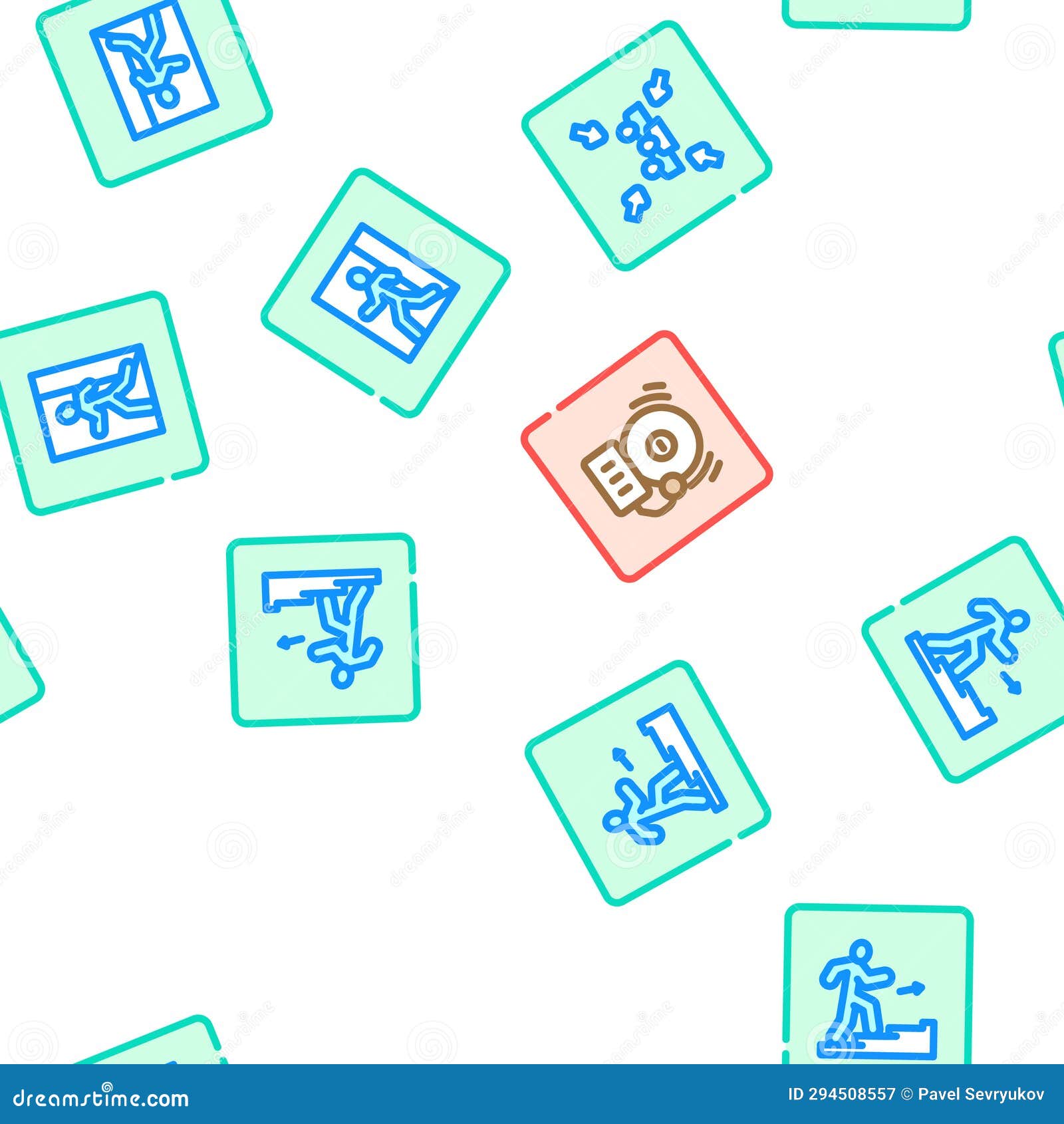 Emergency Fire Exit Safety Escape Vector Seamless Pattern Stock Vector ...