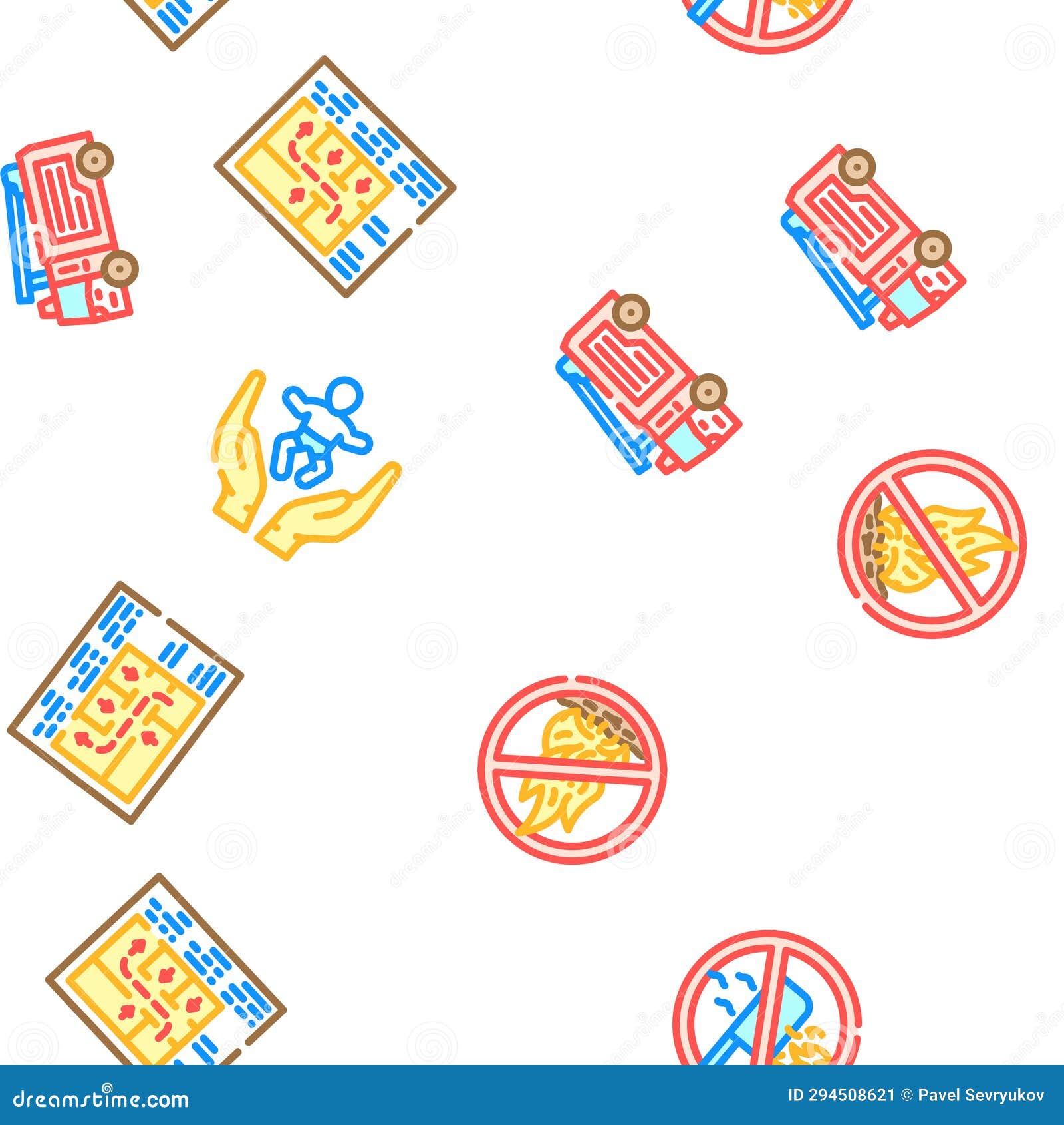 Emergency Fire Exit Safety Escape Vector Seamless Pattern Stock Vector ...