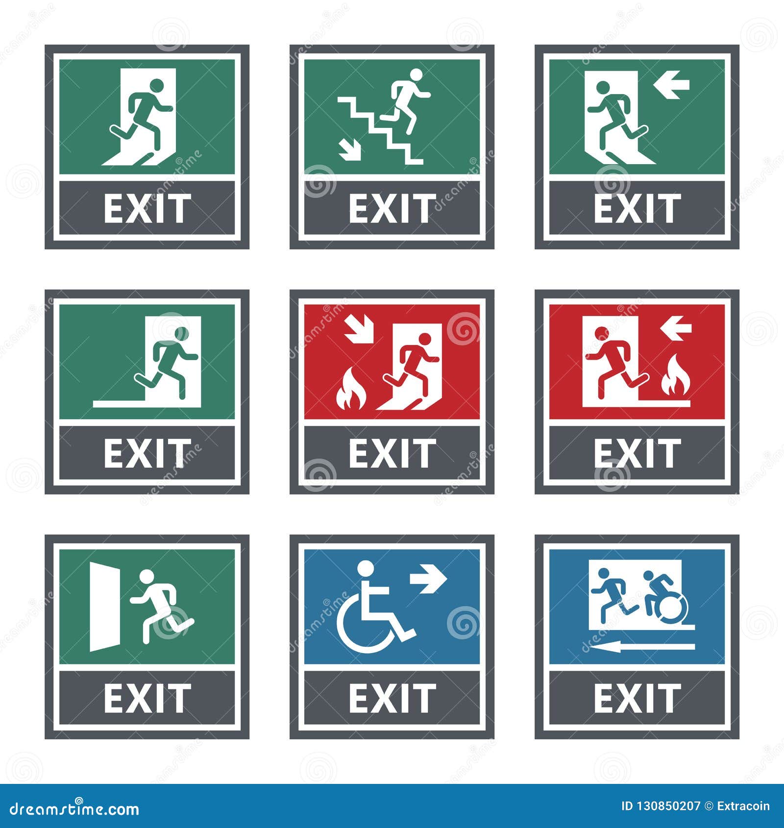Emergency Fire Exit Sign Set, Exit Door Label Stock Vector ...