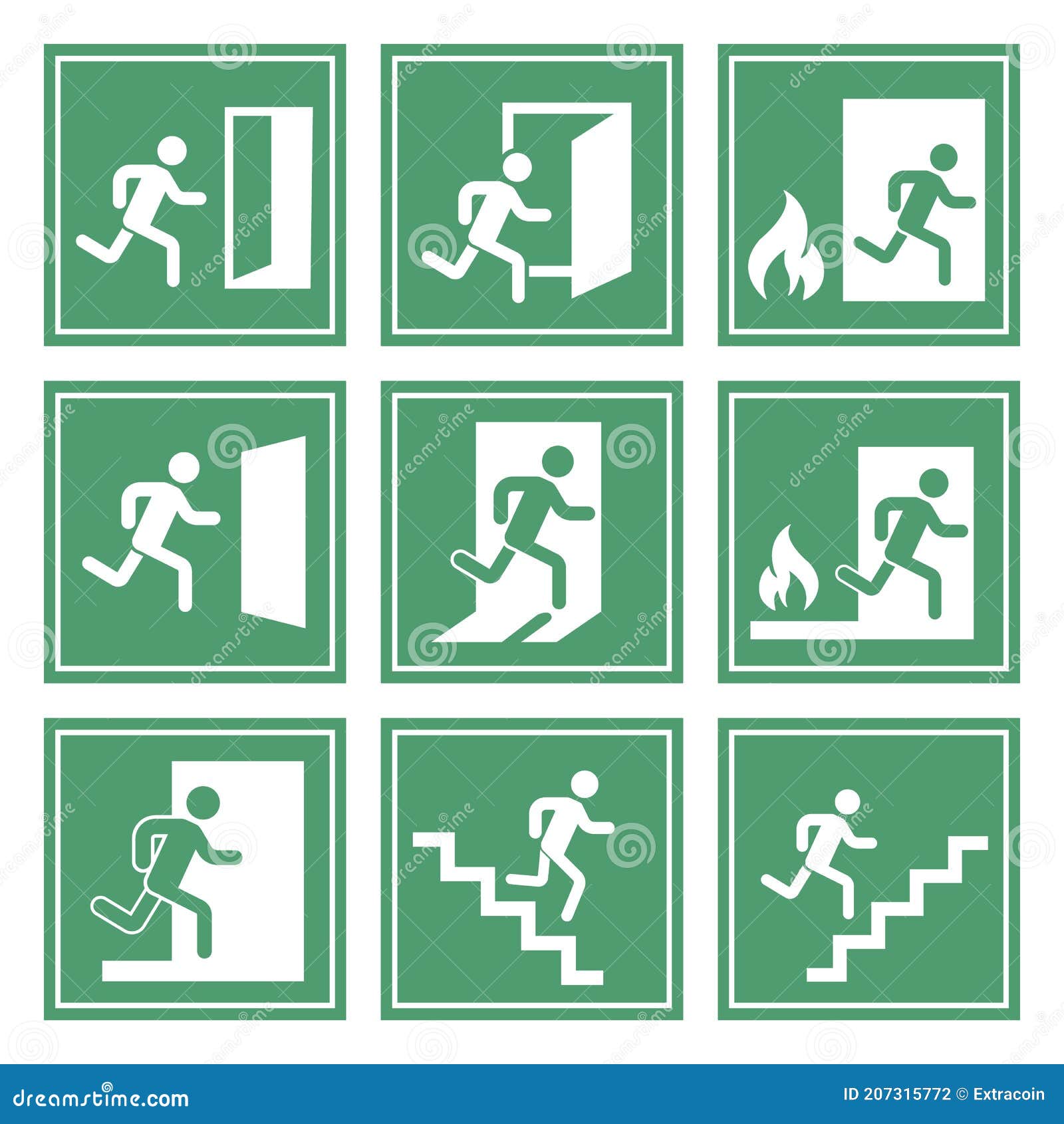 Emergency Fire Exit Sign Set, Exit Door Label Stock Illustration ...