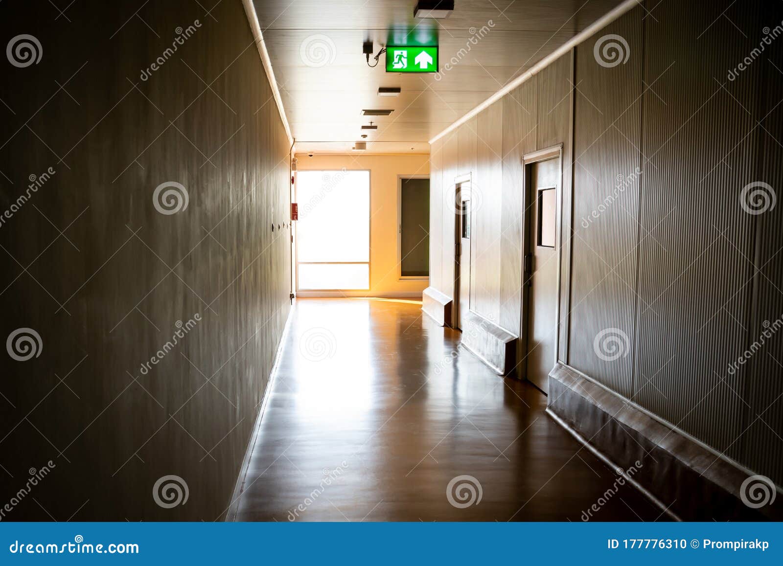 Emergency Fire Exit Sign Show the Way To Escape Stock Photo - Image of ...