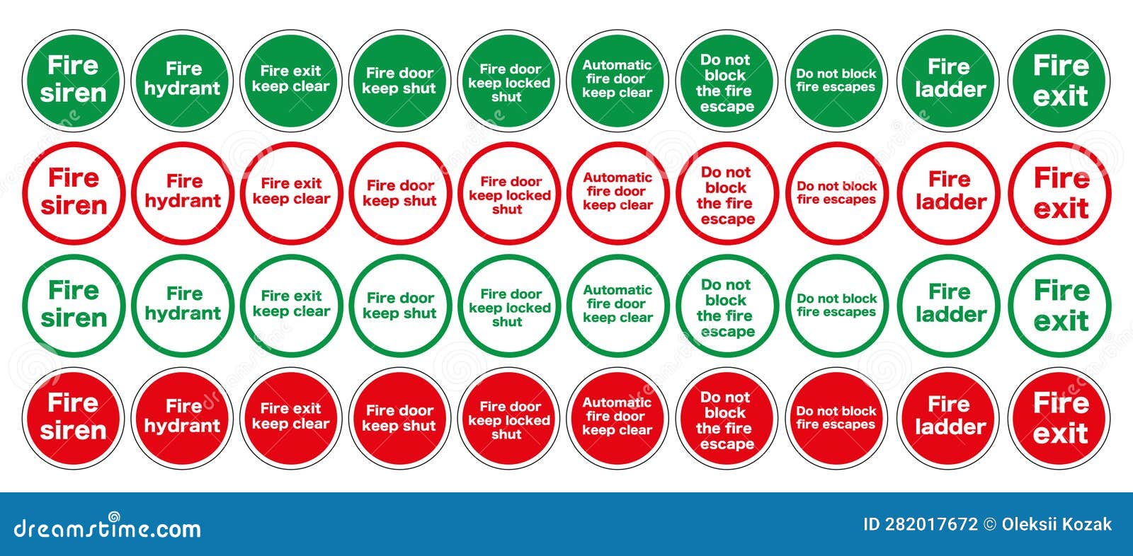 Emergency Fire Exit Stickers, Sirens, and More. Vector Illustration ...