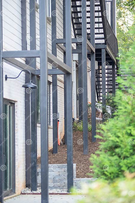 Emergency Fire Stair Structure Details Stock Image - Image of iron ...